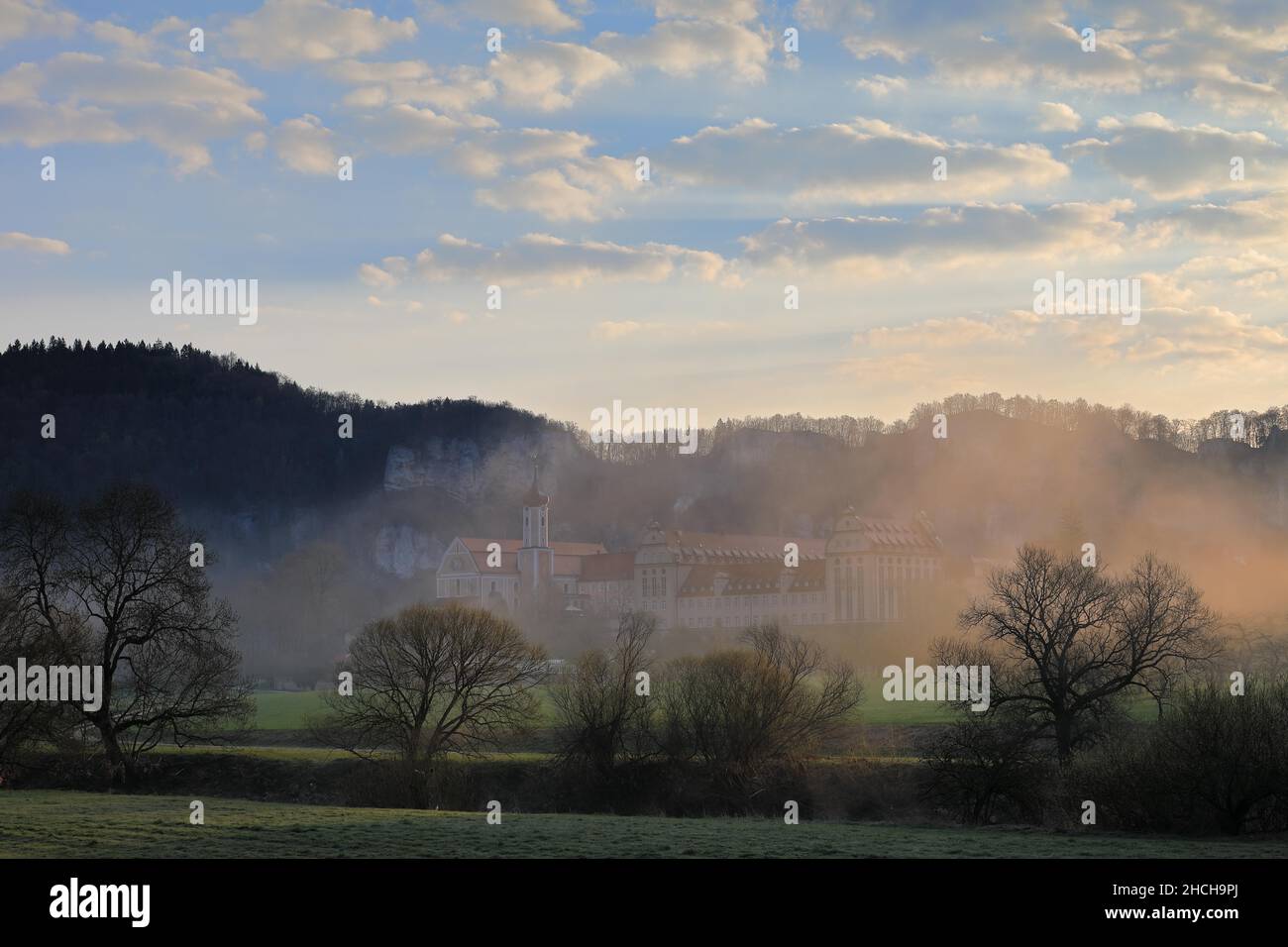 Archabbey of St. Martin in Beuron, Beuron Monastery, fog, clouds ...