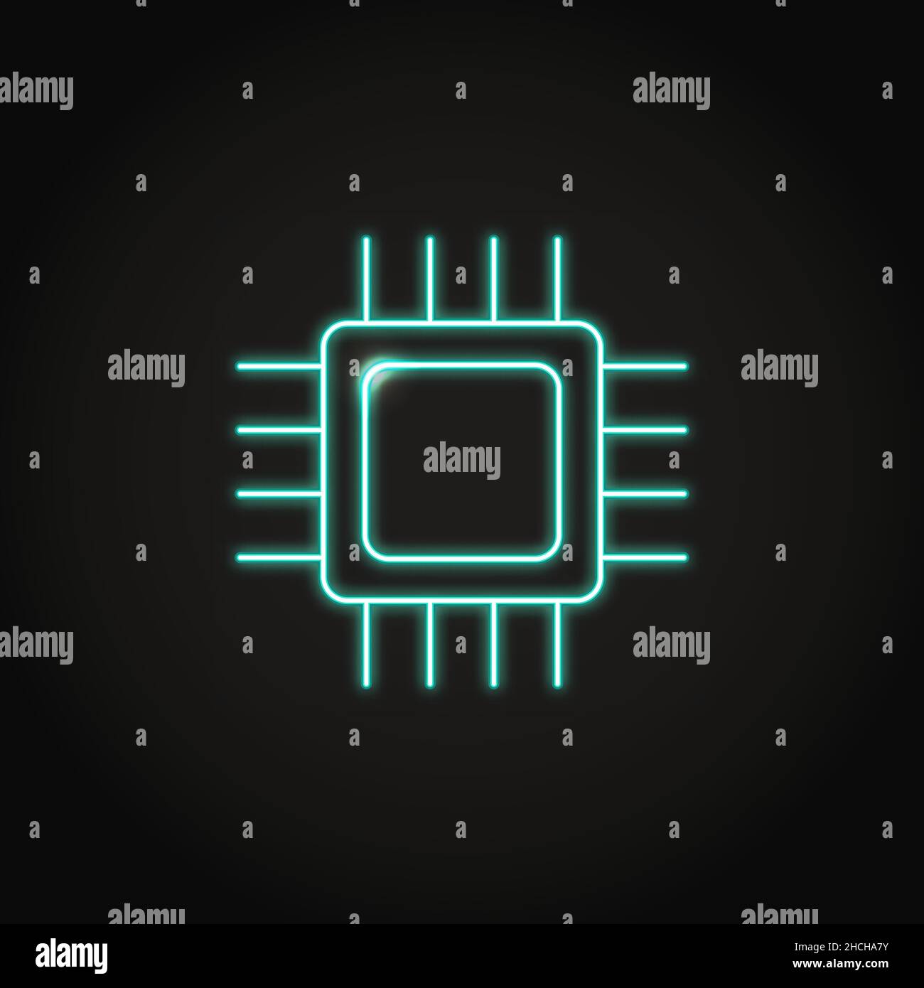 Neon Microchip Icon In Line Style Cpu Central Processing Unit Symbol Vector Illustration