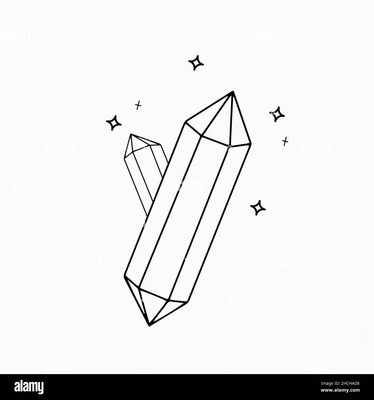 Line art of mystical esoteric crystals with stars. Hand drawn celestial ...