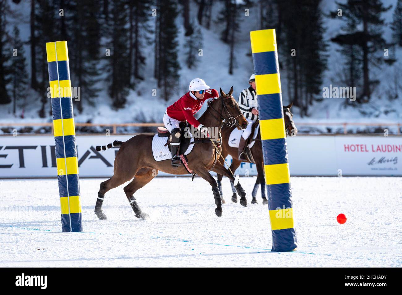 Nacho Gonzalez of Team St. Moritz tries to control the ball in the goal ...