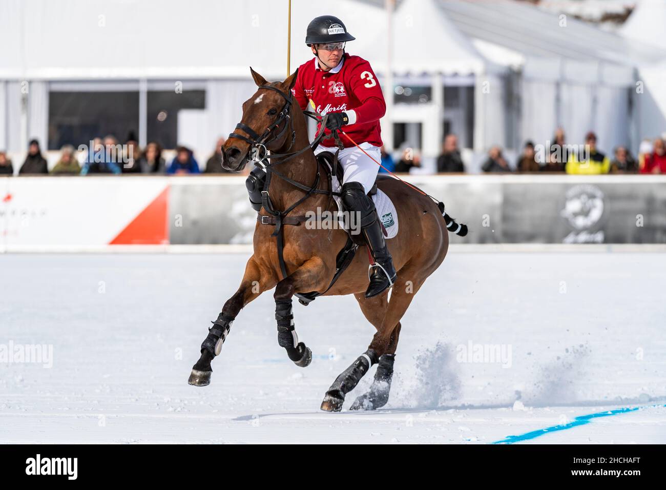 Max Charlton of Team St. Moritz gallops across the pitch, 36th Snow ...