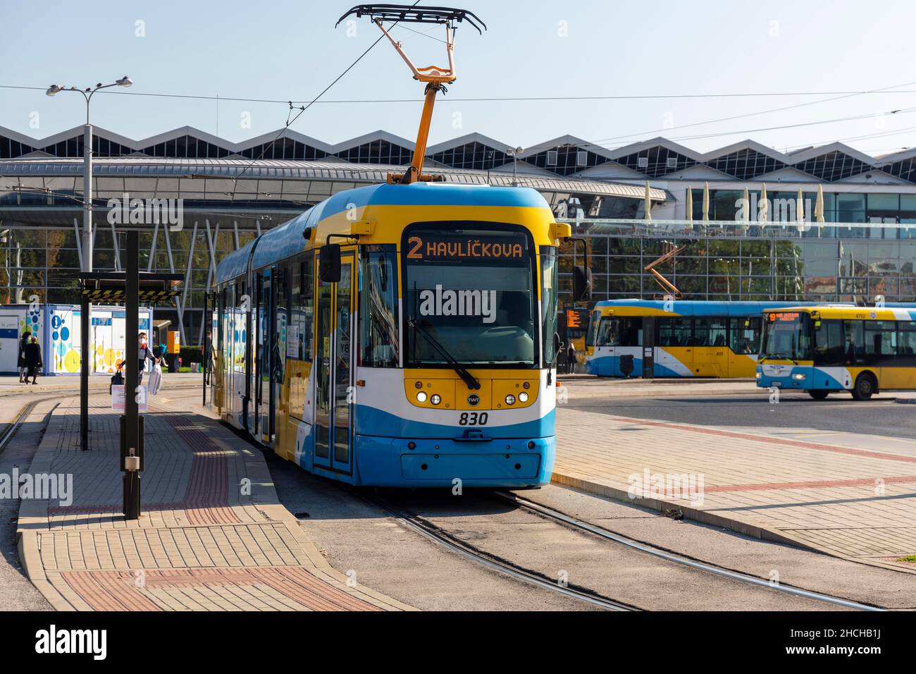 Tram, public transport at the railway station, Kosice, Slovakia Stock ...