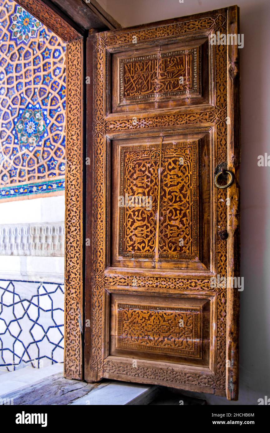 Wooden door, Ulughbek madrasa, Registan Square, ensemble of three ...