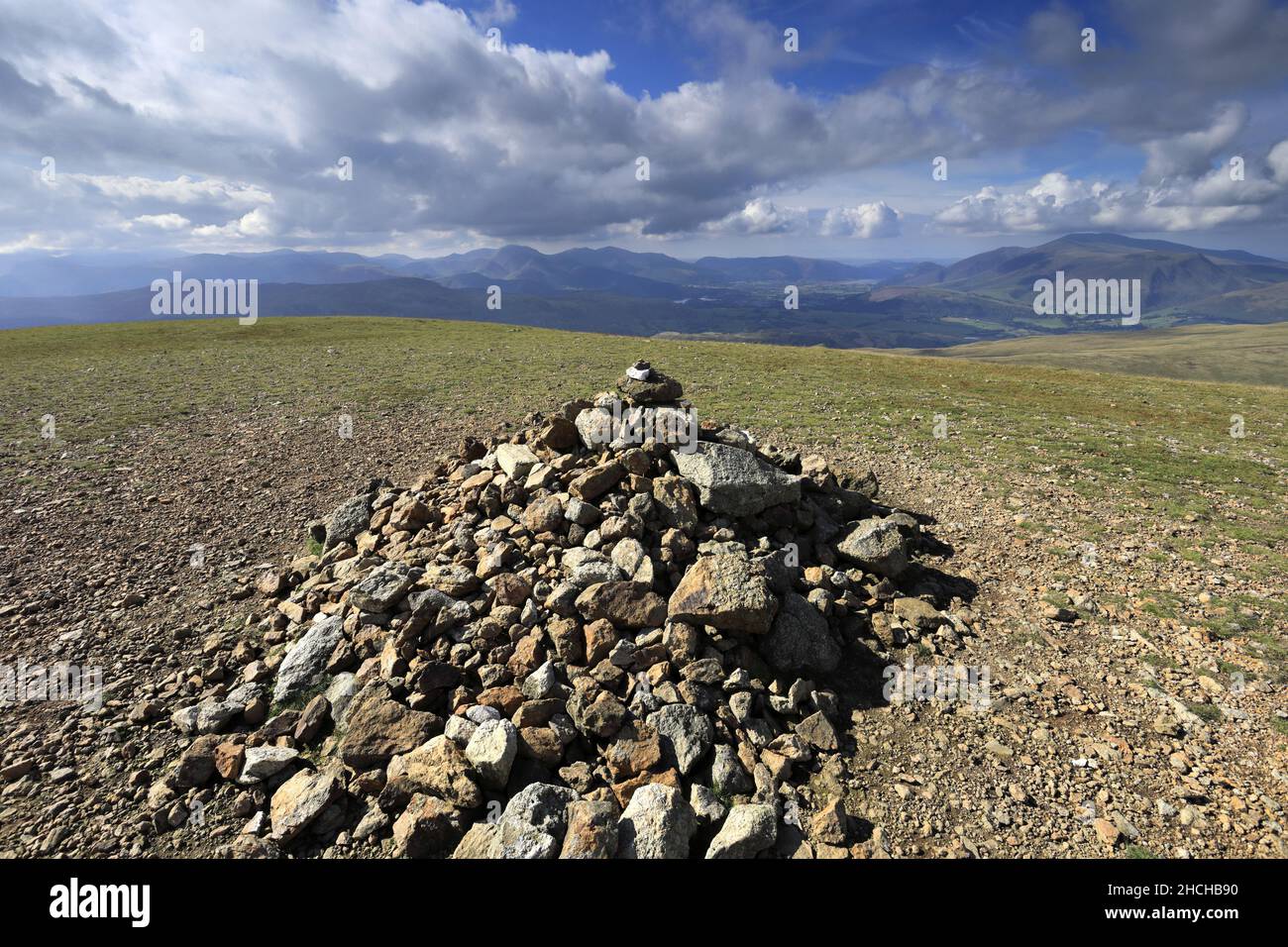 The summit cairn of Great Dodd fell above St Johns in the Vale village ...