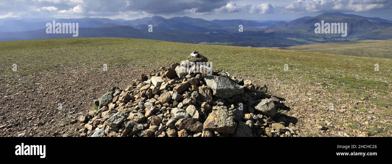 The summit cairn of Great Dodd fell above St Johns in the Vale village ...