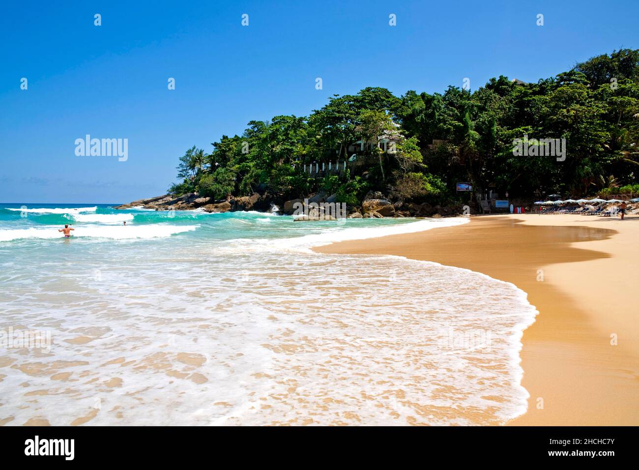 Beaches, Kata Noi Beach with swimmer, Phuket, Phuket, Thailand Stock ...