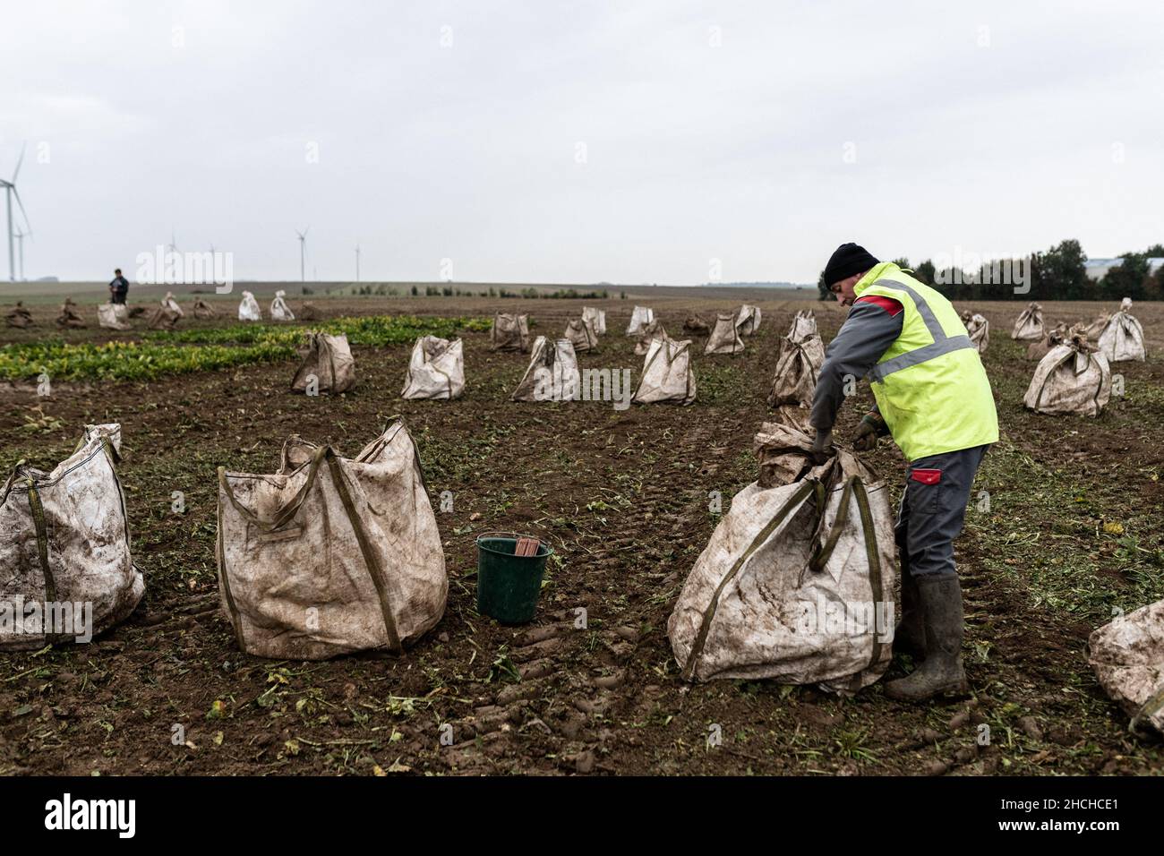 File photo dated October 20, 2020 - A man closes a bag filled with ...