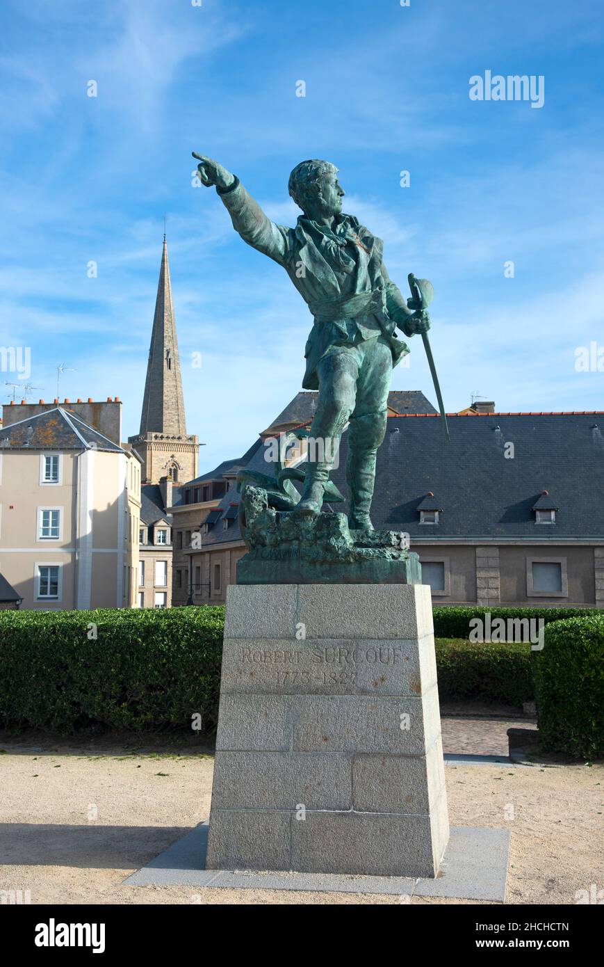 Statue of French privateer and slave trader Robert Surcouf in Saint ...