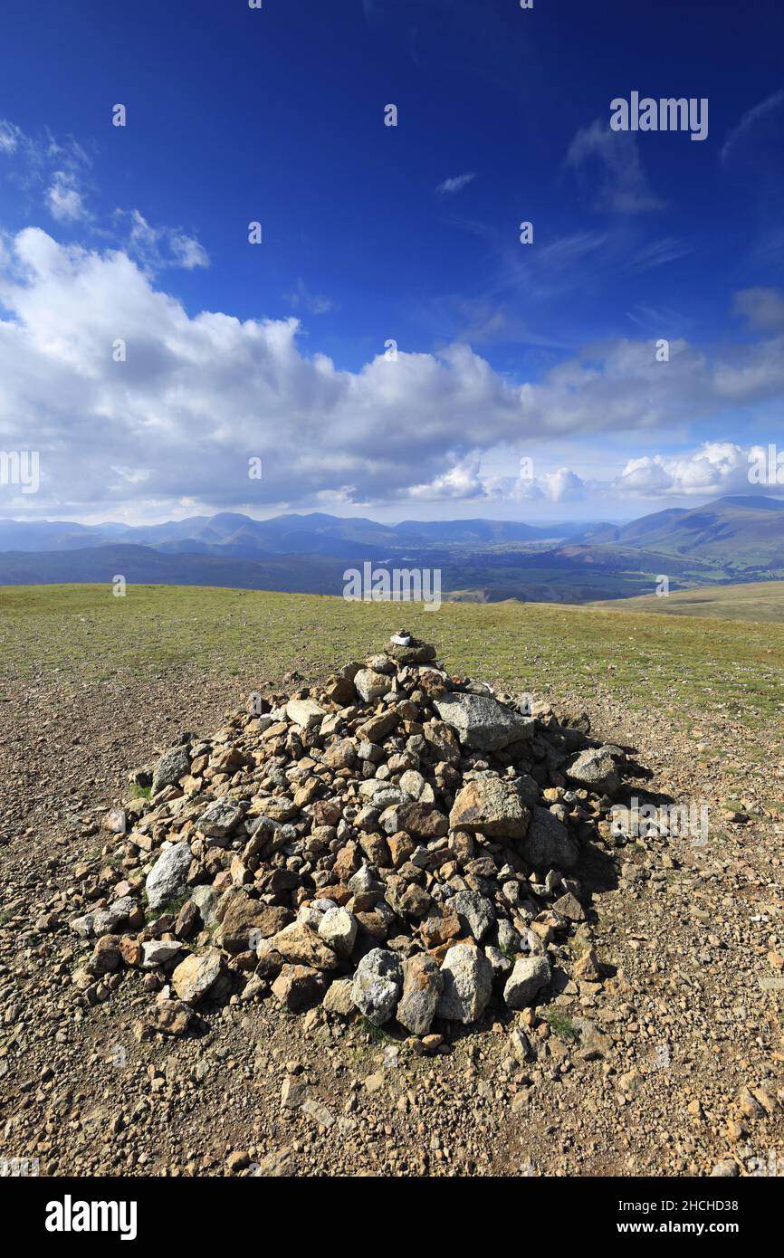 The summit cairn of Great Dodd fell above St Johns in the Vale village ...