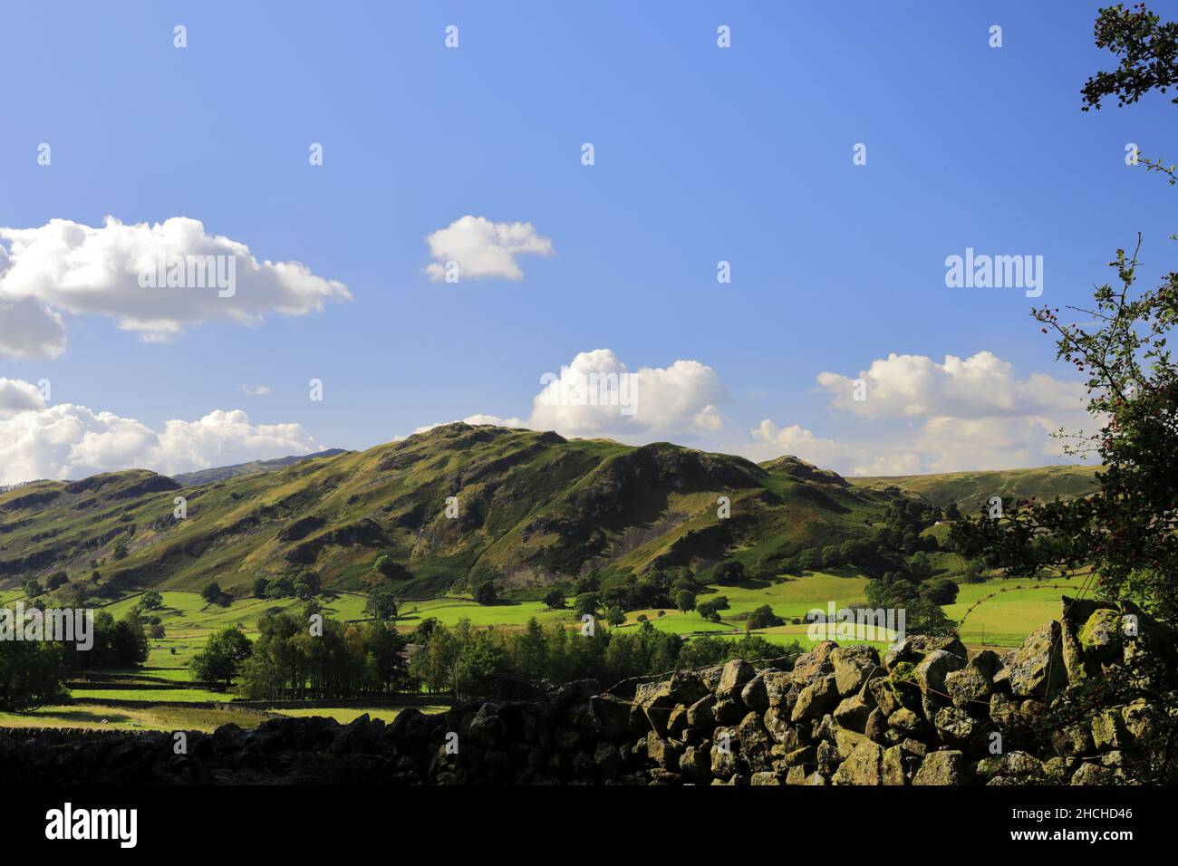 View over High Rigg fell, St Johns in the Vale village, near Keswick ...