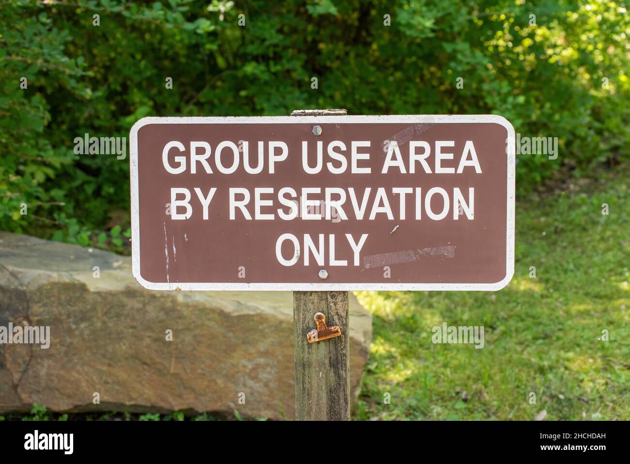 Sign for "Group Use Area By Reservation Only Stock Photo - Alamy