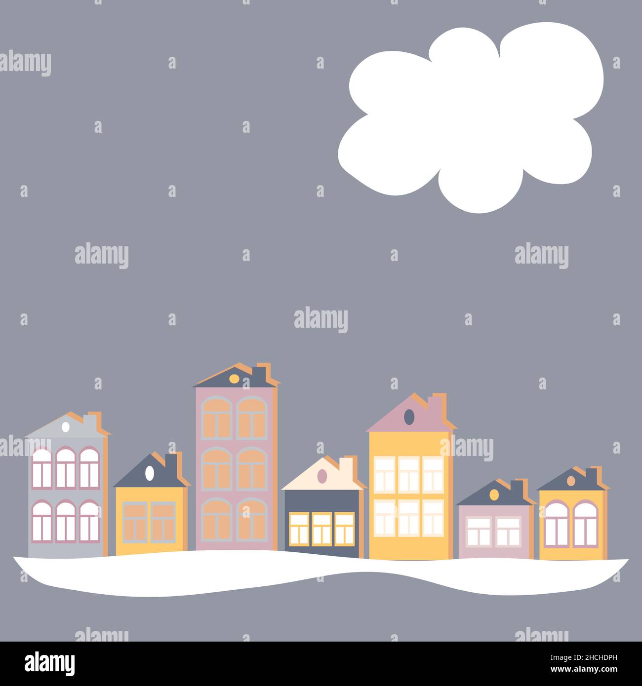 Illustration on a square background - a European town, houses. Design ...