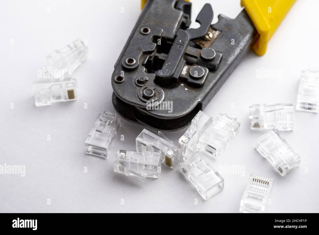 Modular plug crimpers for RJ-45, white background, Crimper, Twisting ...