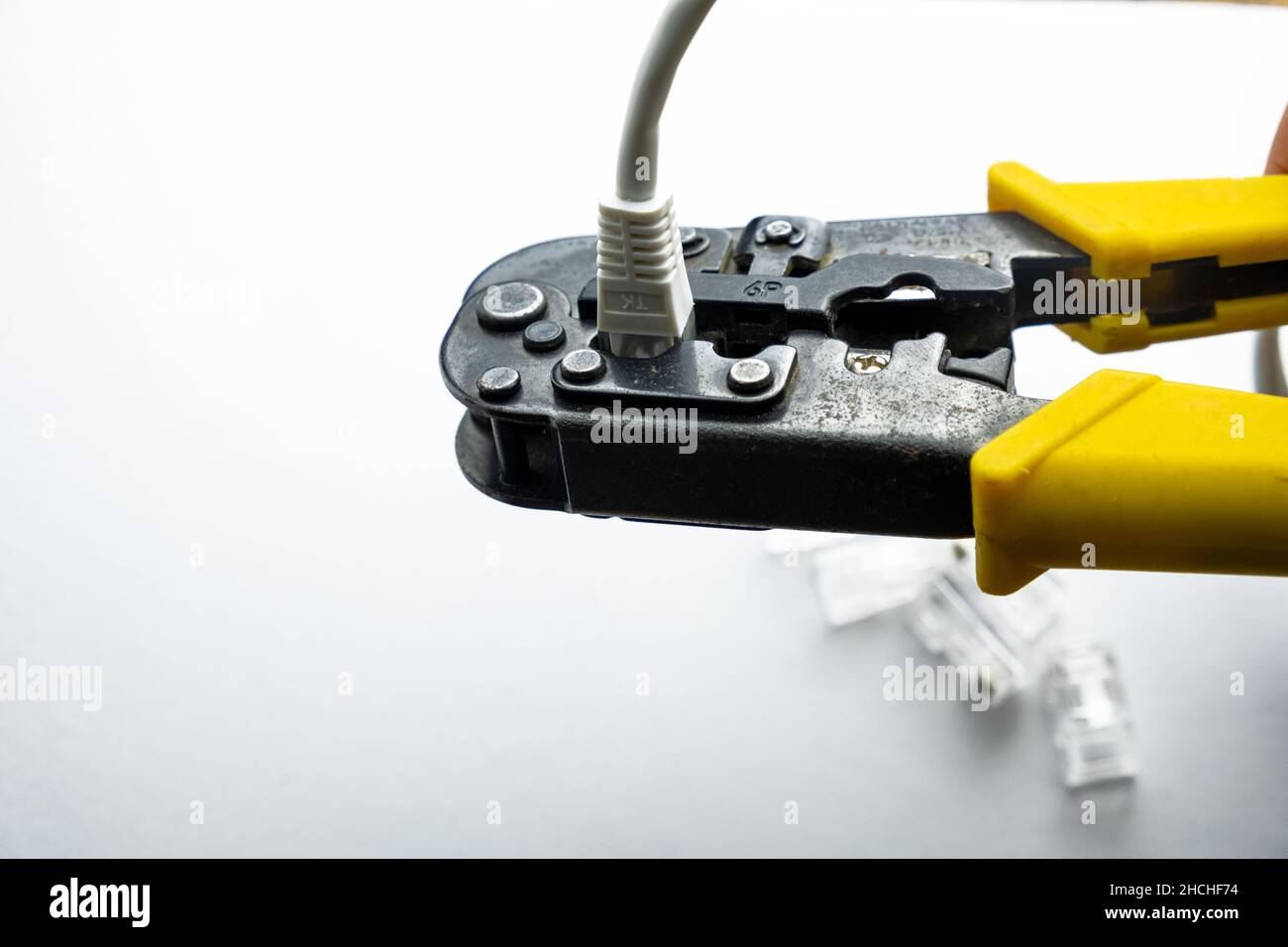 Modular plug crimpers for RJ-45, white background, Crimper, Twisting ...