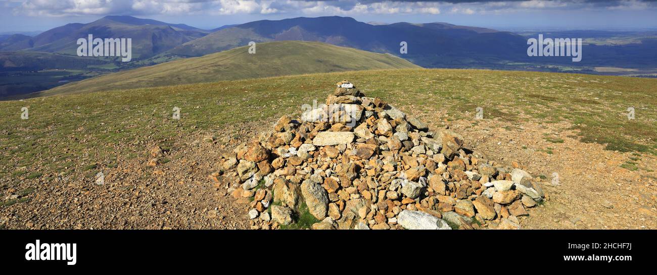 The summit cairn of Great Dodd fell above St Johns in the Vale village ...