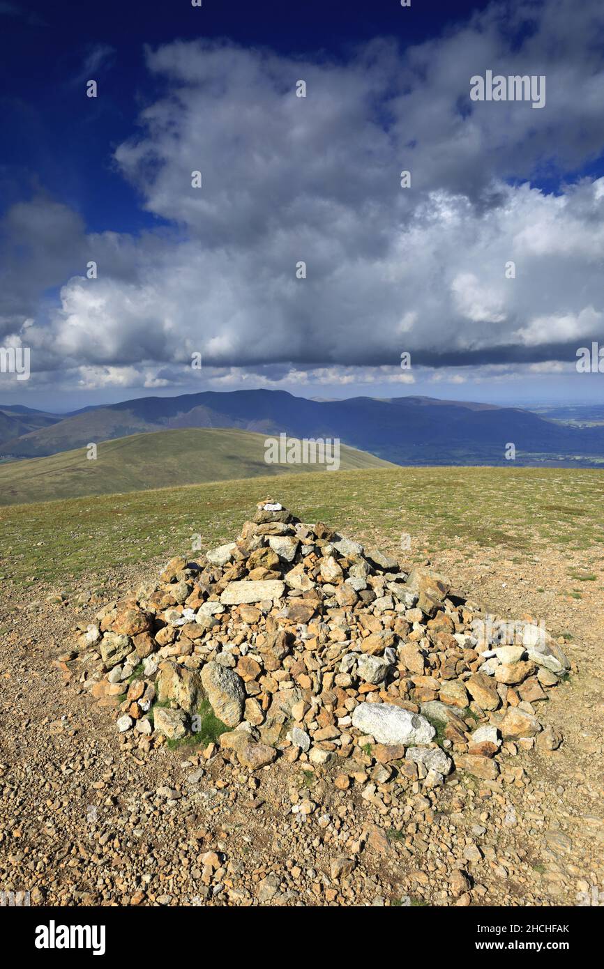 The summit cairn of Great Dodd fell above St Johns in the Vale village ...
