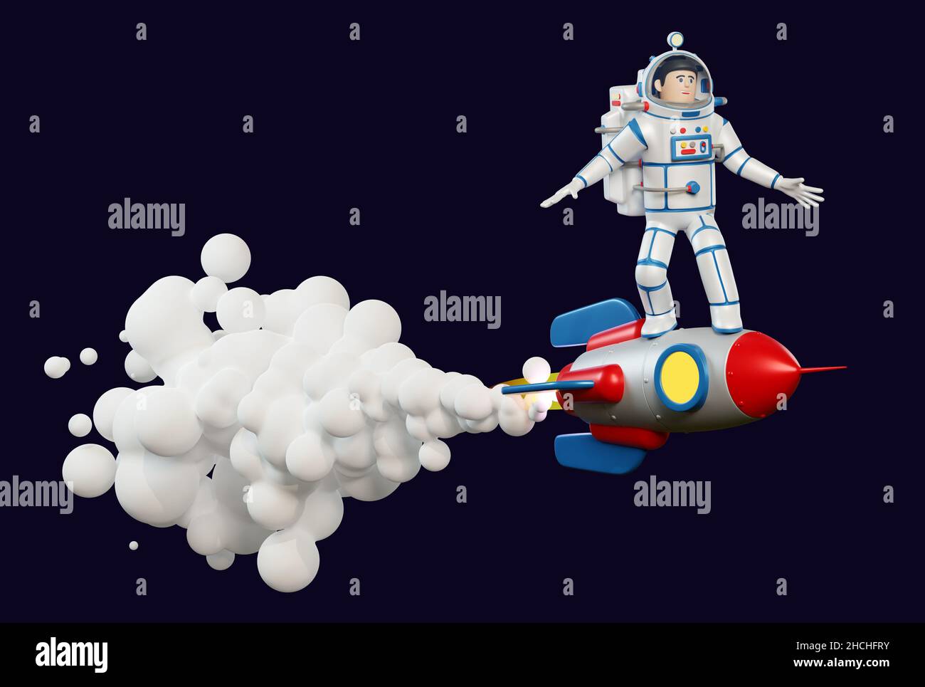 3d Astronaut in spacesuit riding on rocket Stock Photo - Alamy