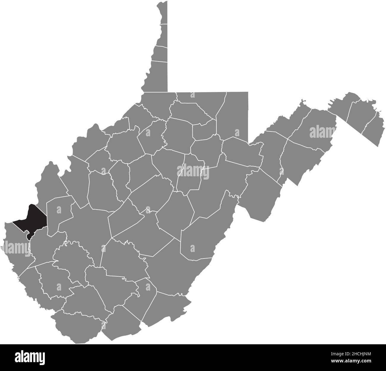 Black highlighted location map of the Cabell County inside gray ...