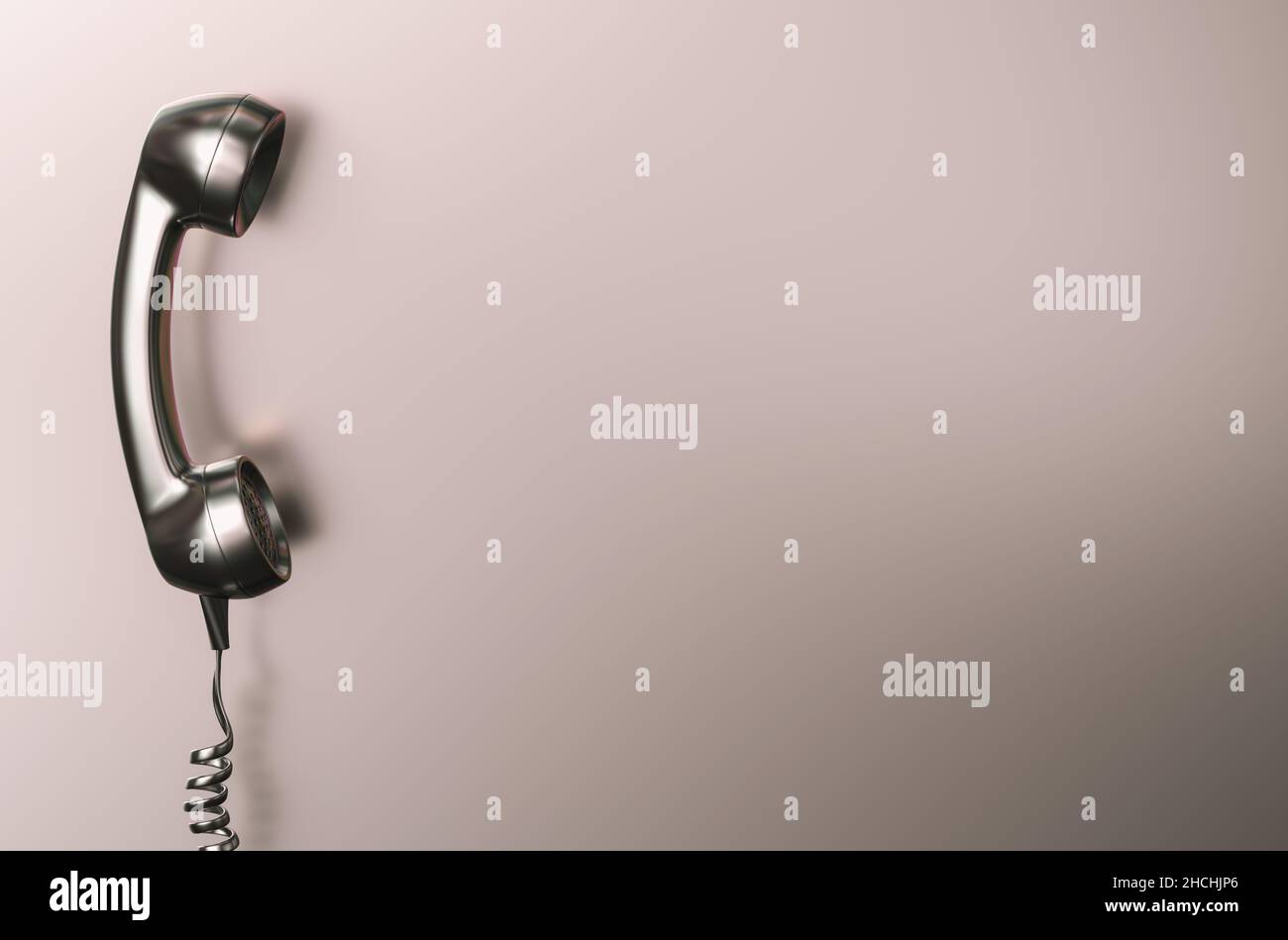 Shot of a Silver metalic landline telephone receiver with copy space ...