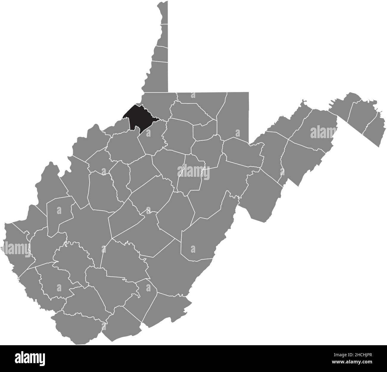Black highlighted location map of the Tyler County inside gray ...
