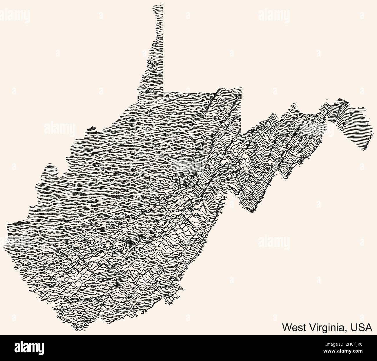 Topographic relief map of the Federal State of West Virginia, USA with ...