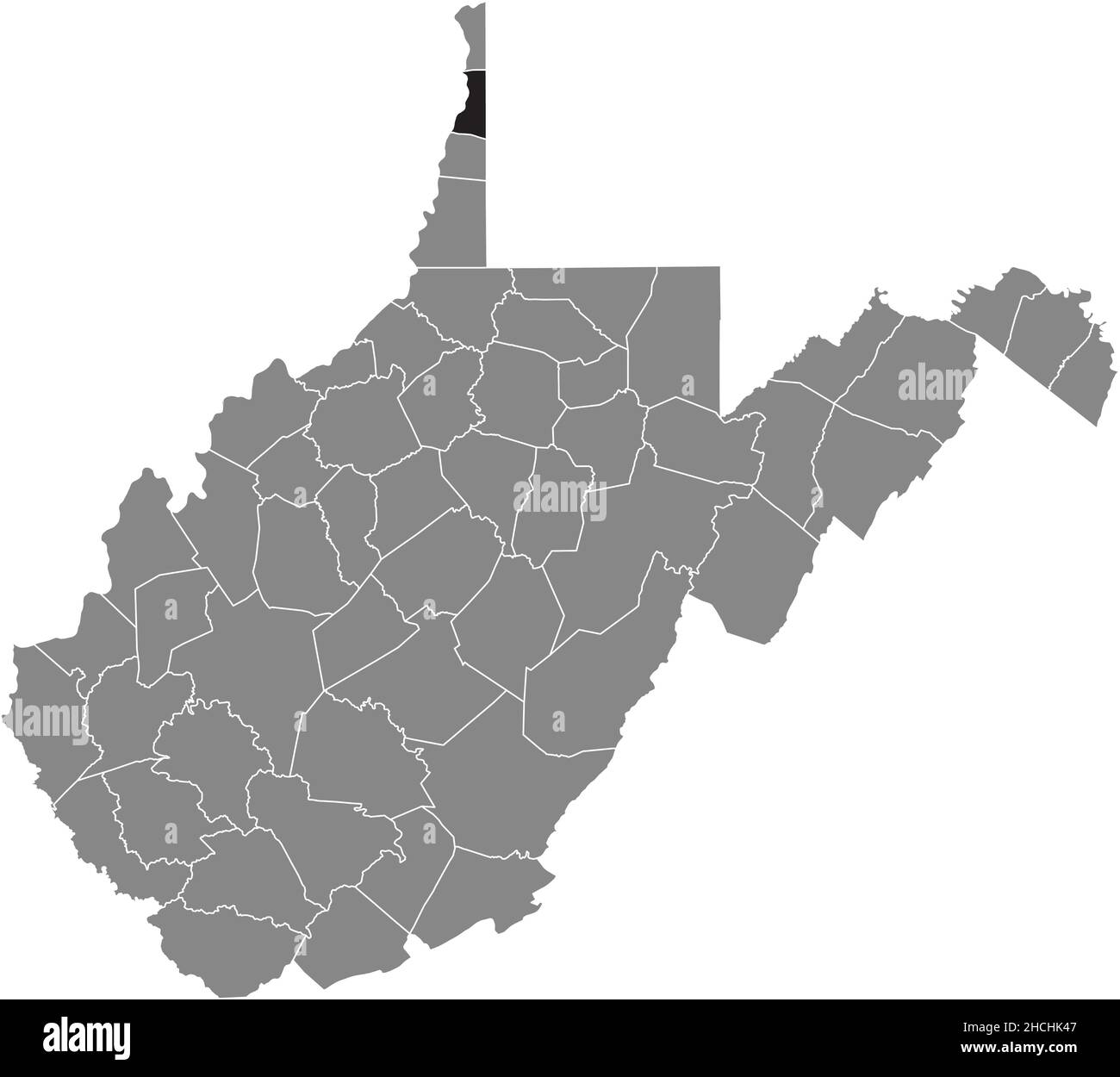 Black highlighted location map of the Brooke County inside gray ...