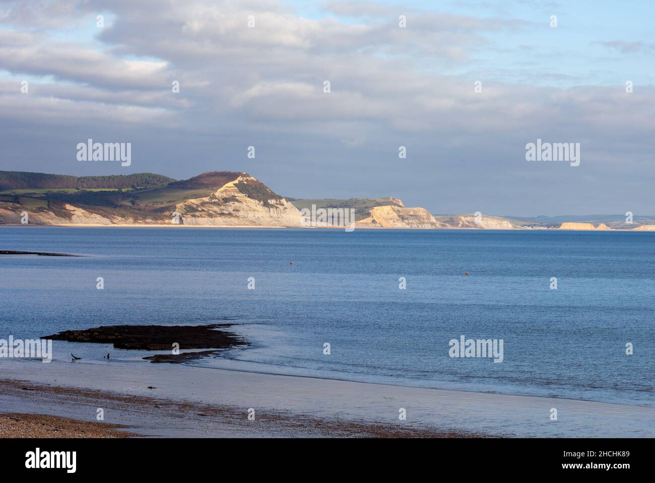 Lyme Bay and cliffs at Charmouth from Lyme Regis. Dorset. England ...