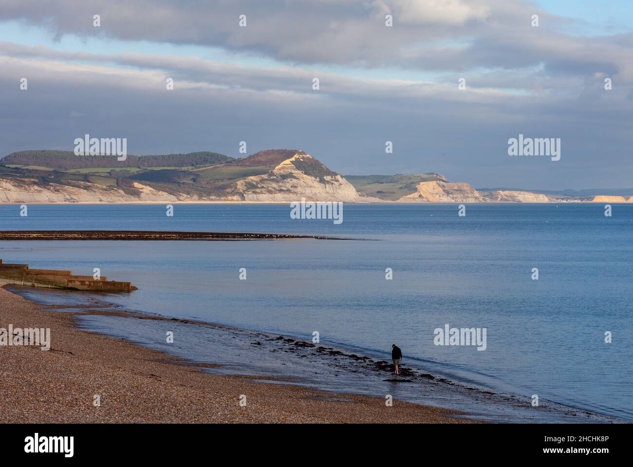 Lyme Bay and cliffs at Charmouth from Lyme Regis. Dorset. England ...
