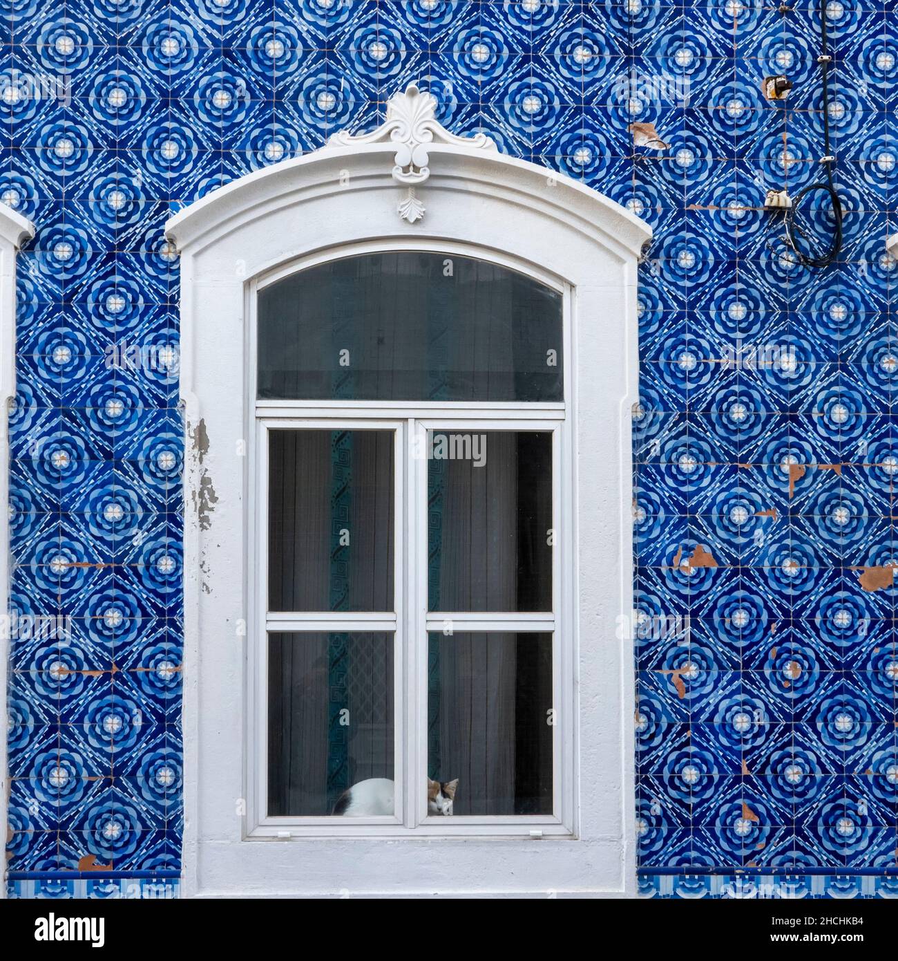 Typical architecture of Algarve vintage style windows, located in Olhao ...