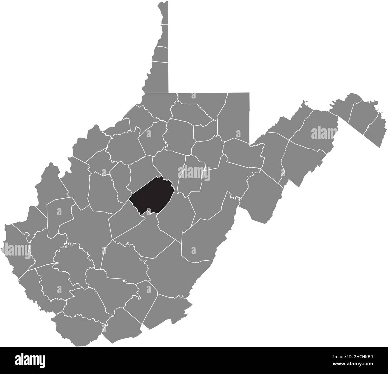 Black highlighted location map of the Braxton County inside gray ...