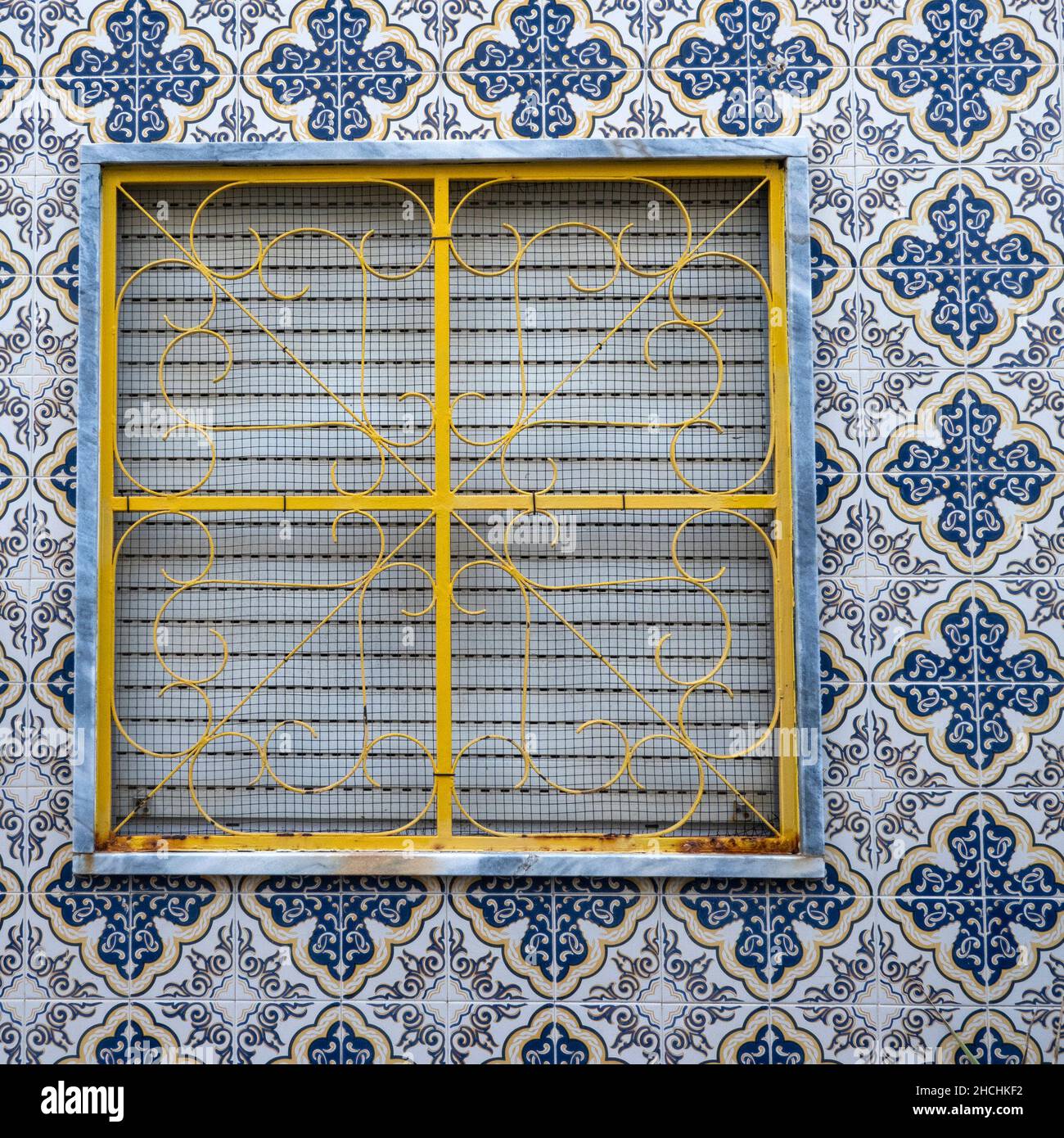 Typical architecture of Algarve vintage style windows, located in Olhao ...