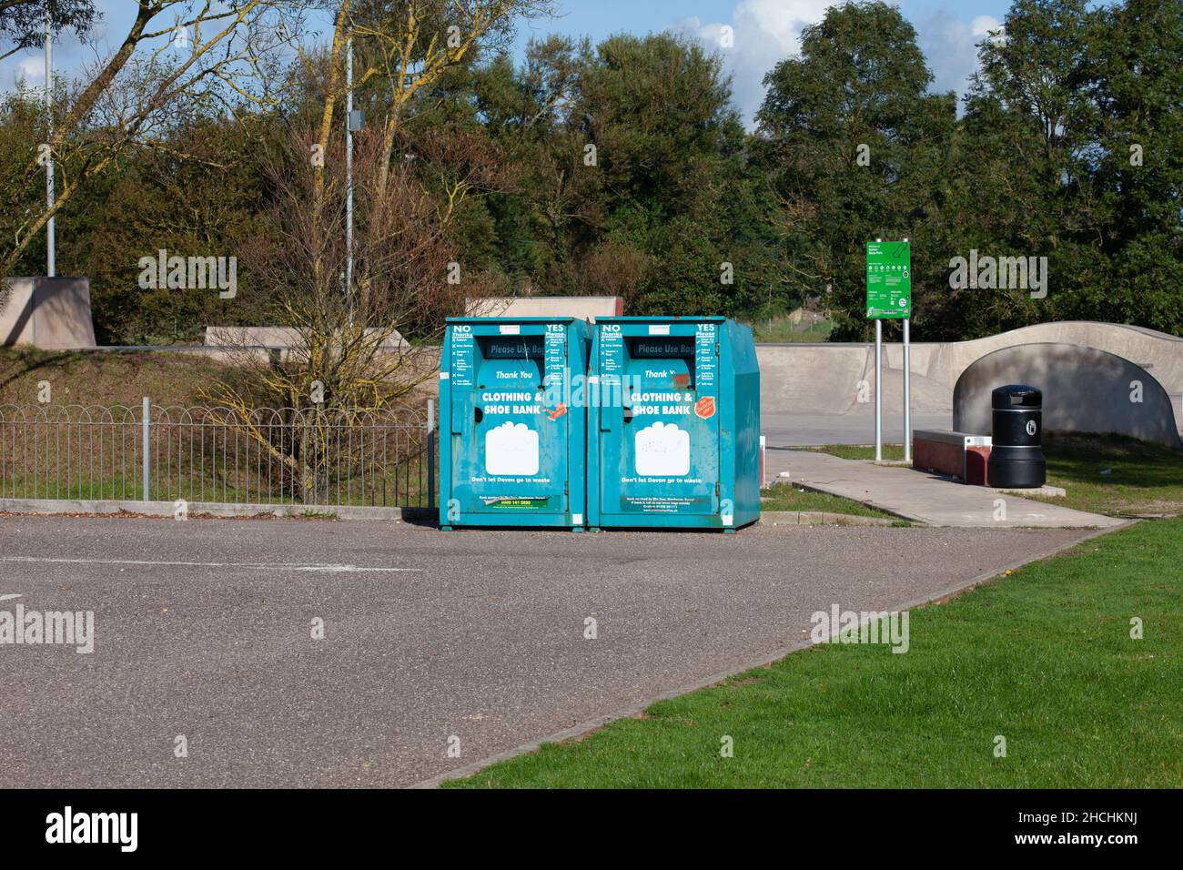 Clothes banks on car park Dorset. England Stock Photo - Alamy