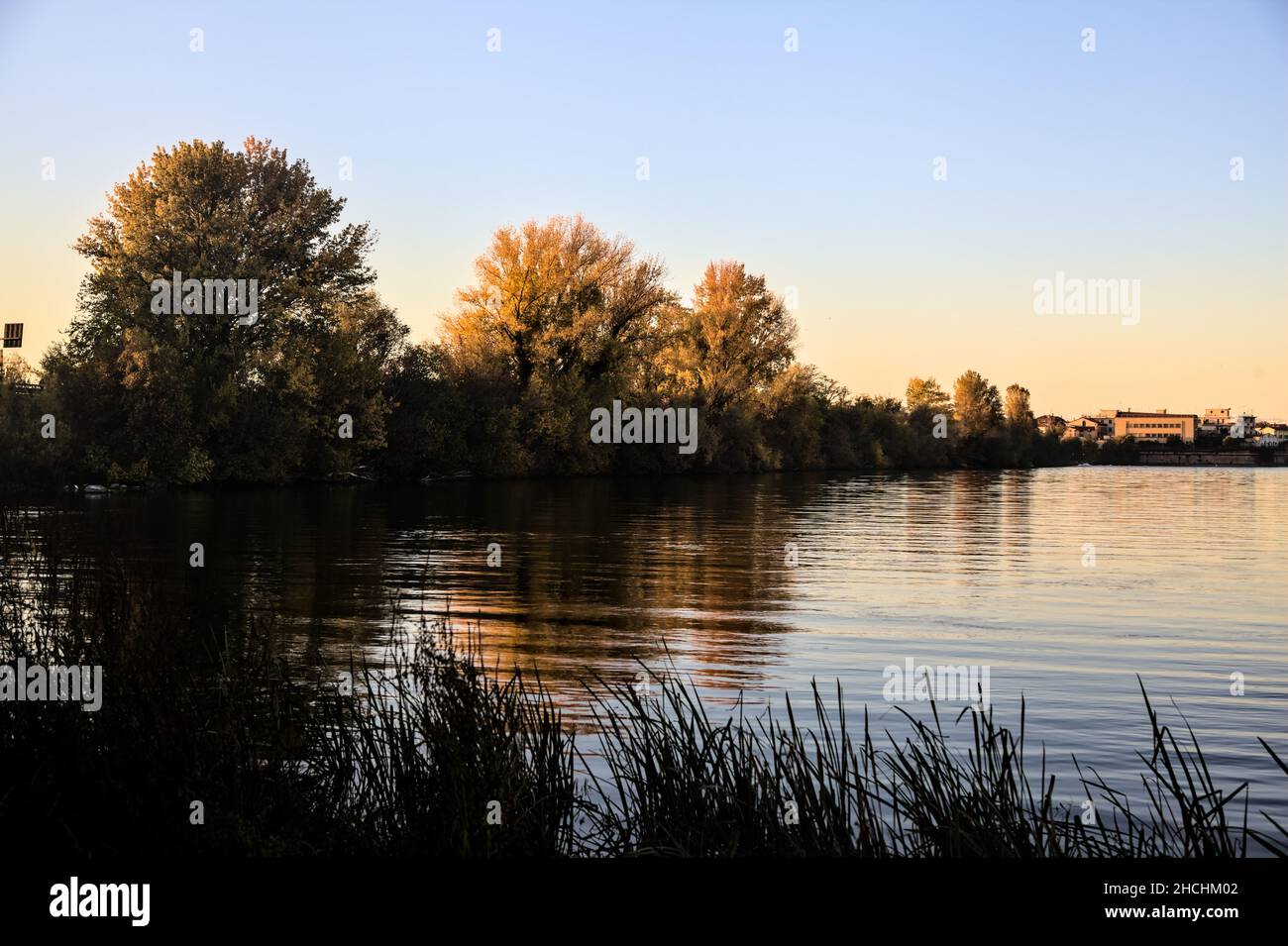 Shore at sunset that stretches on a river Stock Photo - Alamy