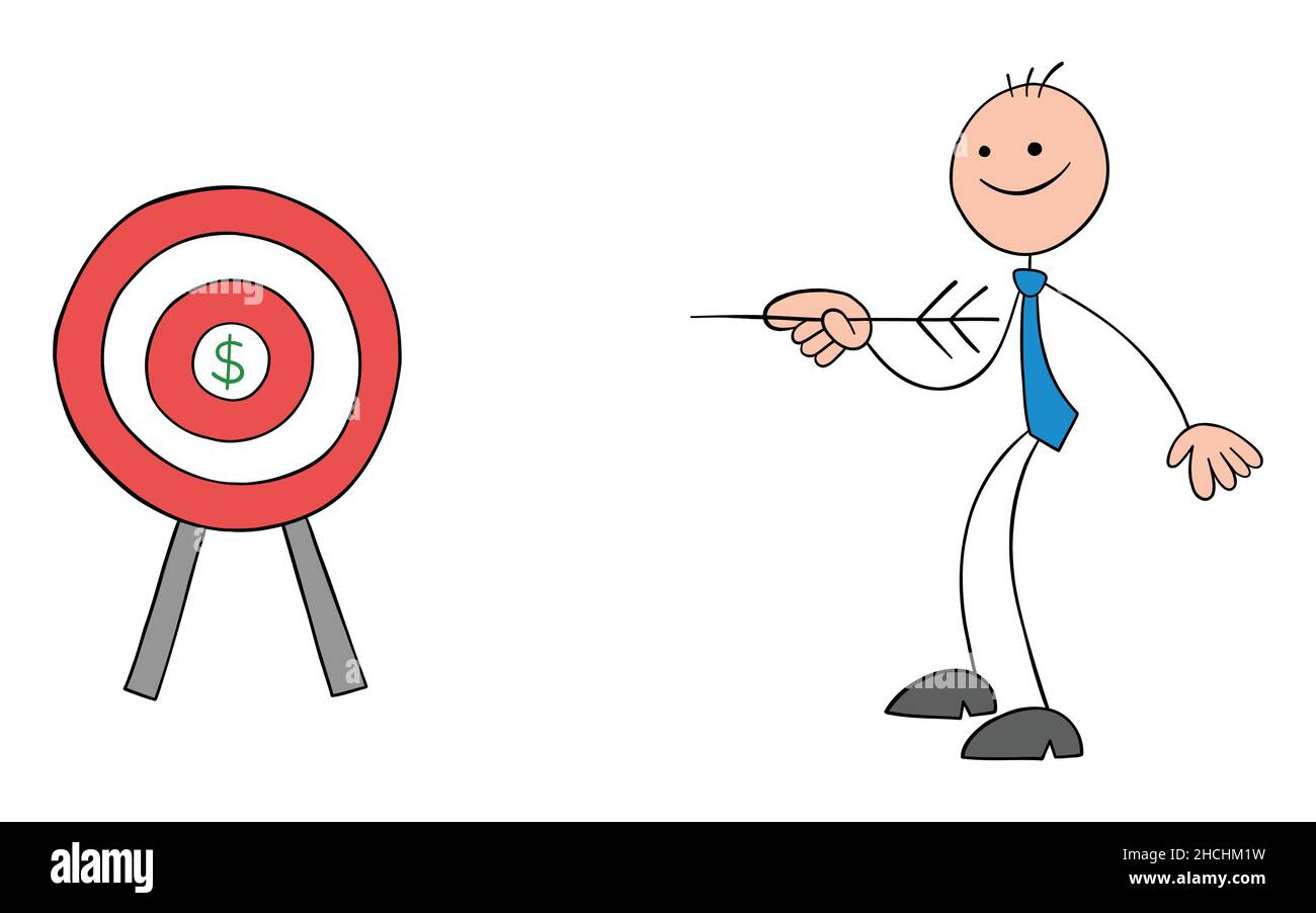 Stickman businessman with bulls eye and dollr symbol in the center and ...