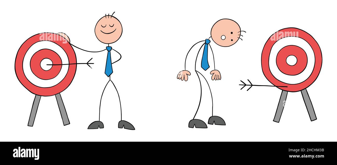 Stickman businessman hit the target on the bulls eye, the other ...