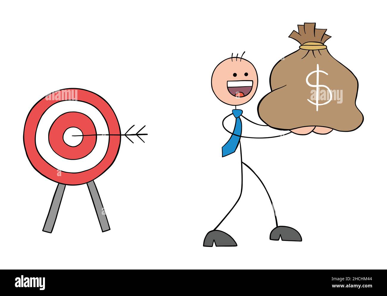 Stickman businessman hit the target and wins the sack of dollars and ...