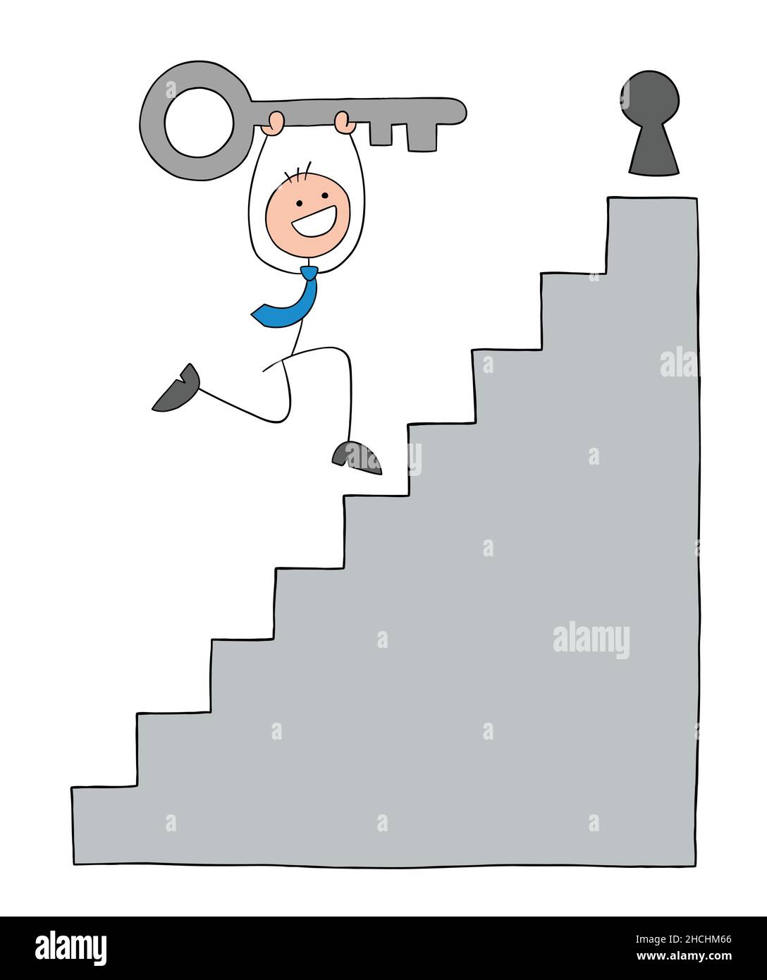 Stickman businessman runs to unlock the keyhole at the top of the ...
