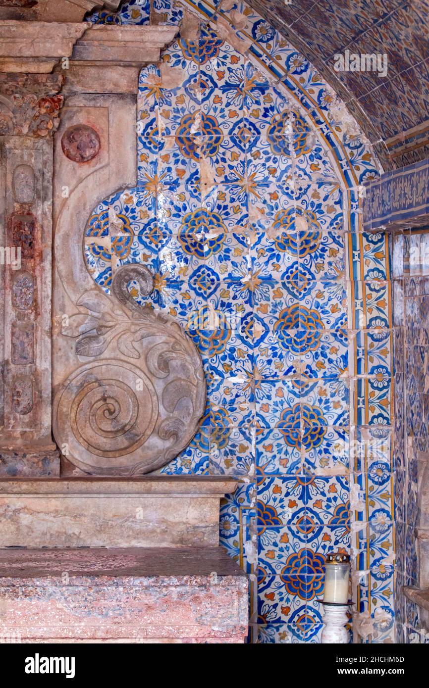 Close view of old worn tile and beautiful artwork of the portuguese ...