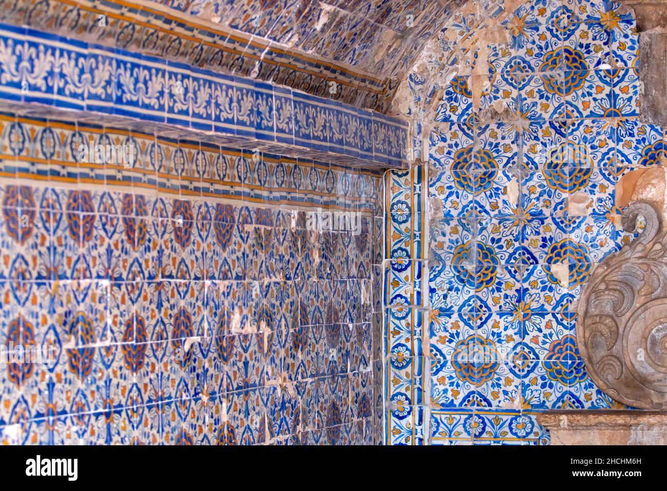 Close view of old worn tile and beautiful artwork of the portuguese ...