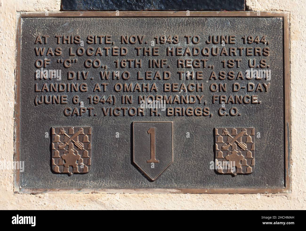 Plaque marking the Headquaters of the 16th INF. REGT 1st U.S. INF. DIV ...