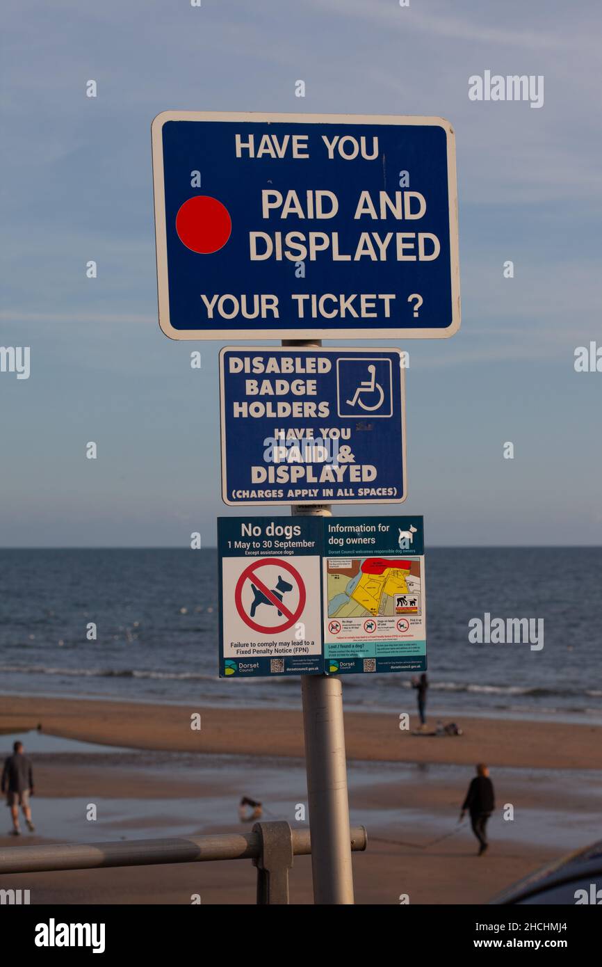 Paid and Displayed sign. Charmouth Beach. October 2021. Dorset. England ...