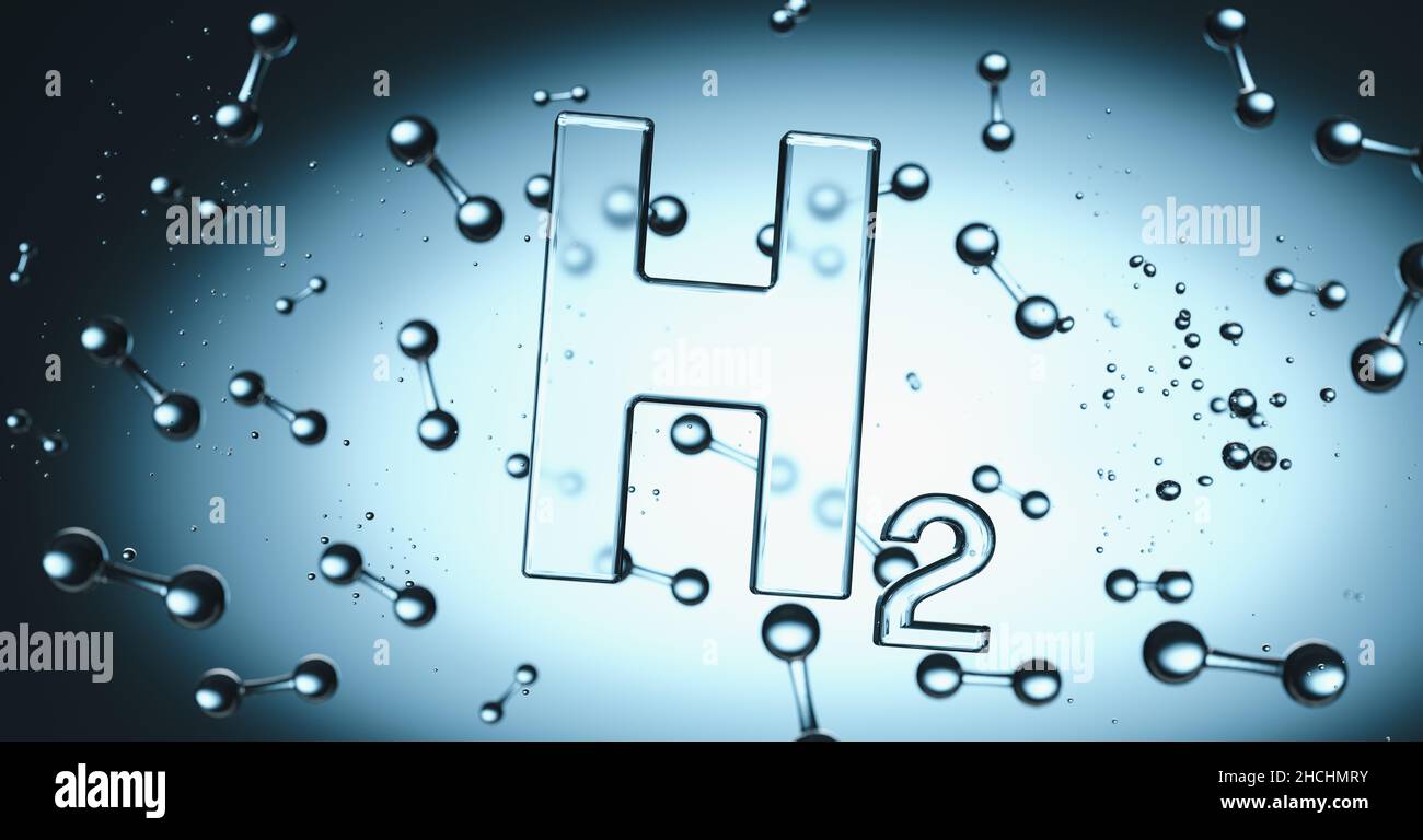 Hydrogen H2 gas pump Symbol with hydrogen molecules floating in liquiq ...