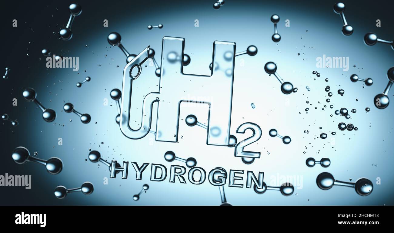 Hydrogen H2 gas pump Symbol with hydrogen molecules floating in liquiq ...
