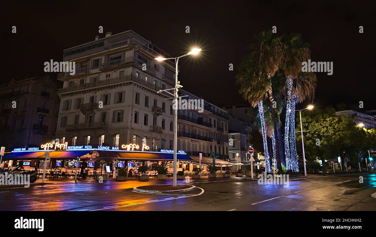 Beautiful night view of the downtown of Cannes, French Riviera, France ...