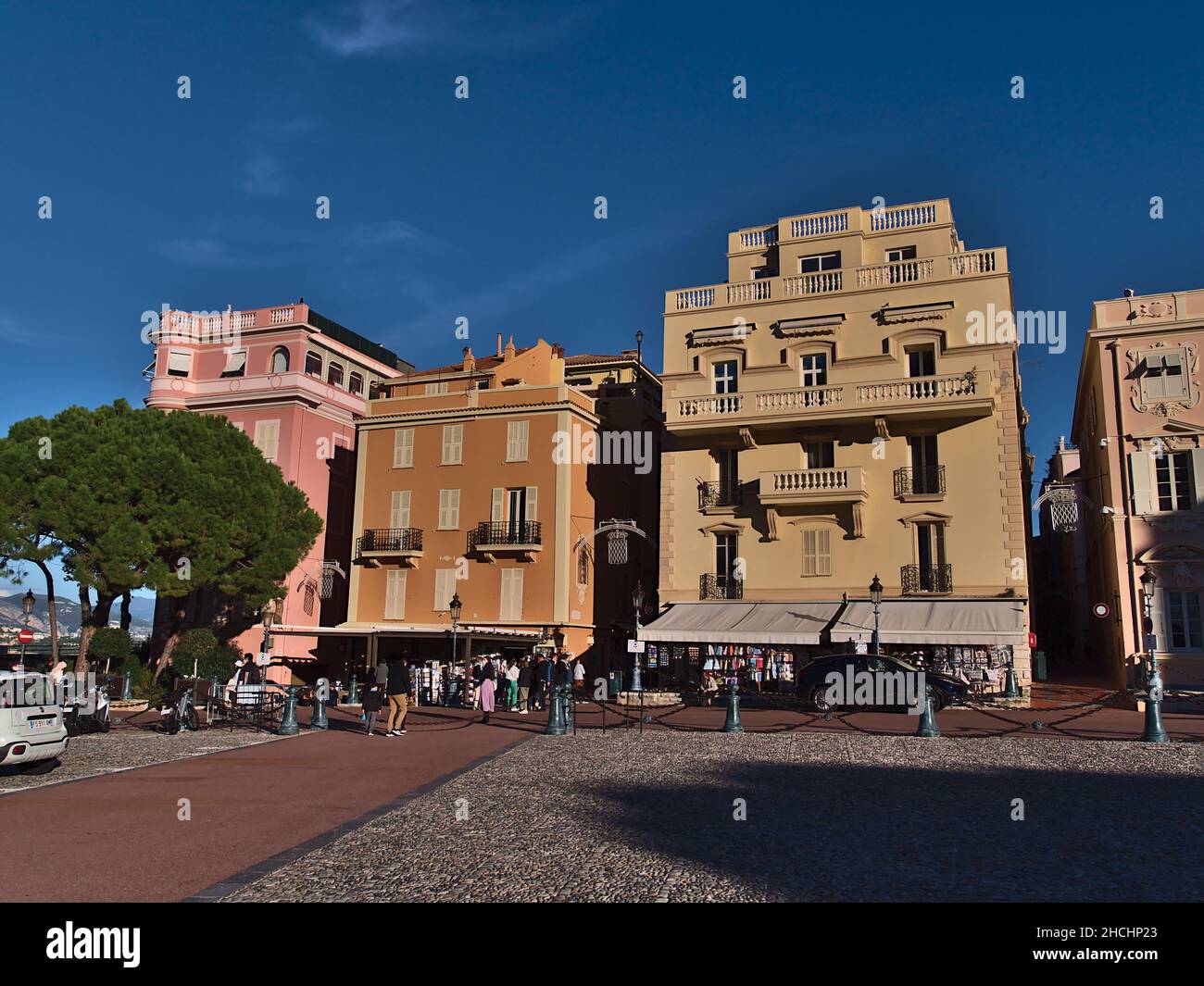View of historic buildings with colorful facades in district Monaco ...