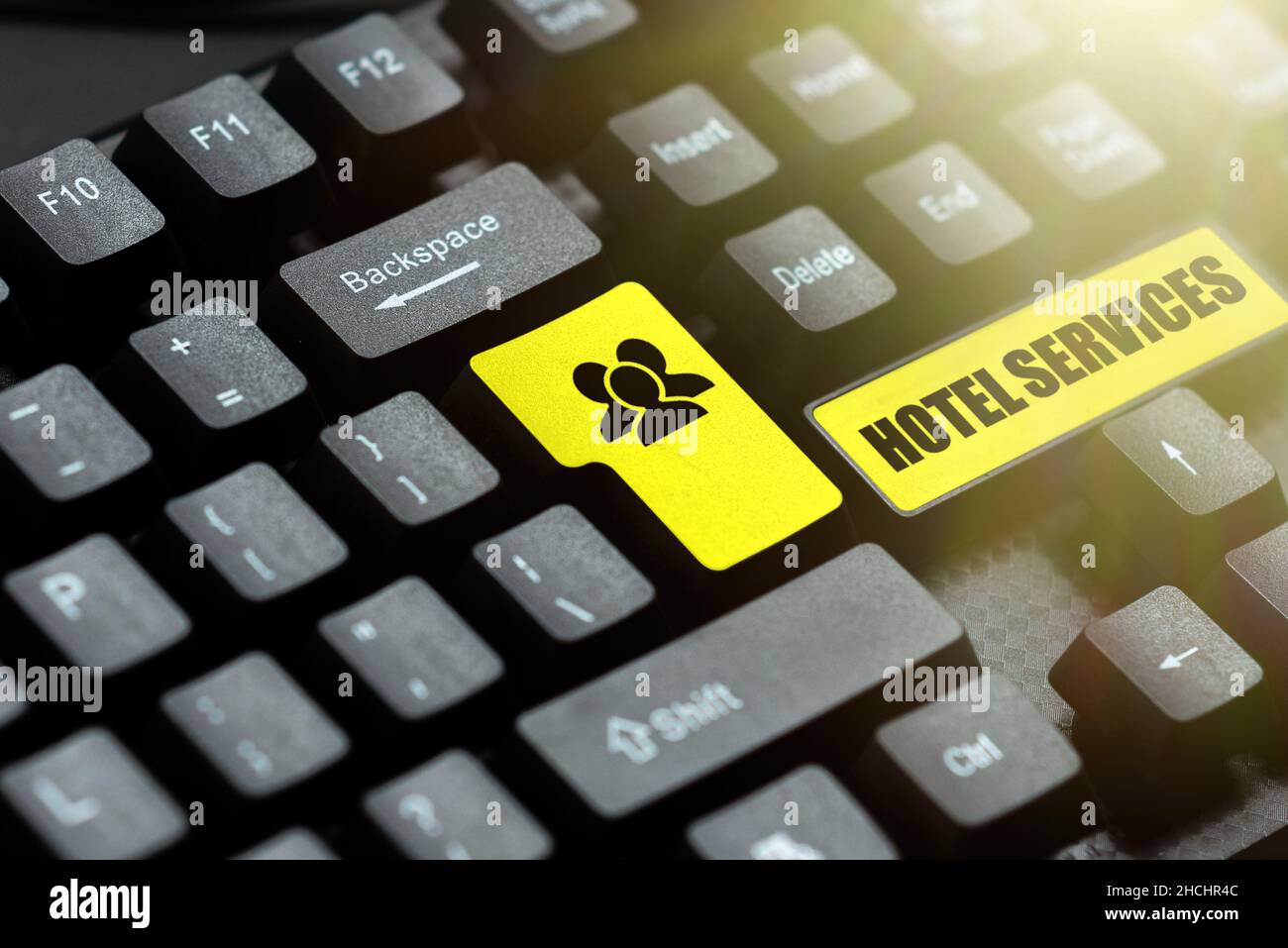 Sign displaying Hotel Services. Word Written on Facilities Amenities of ...