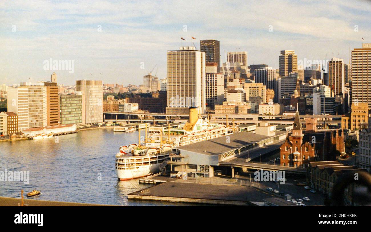 View of Circular Quay, including a passenger ship at Sydney Cove ...