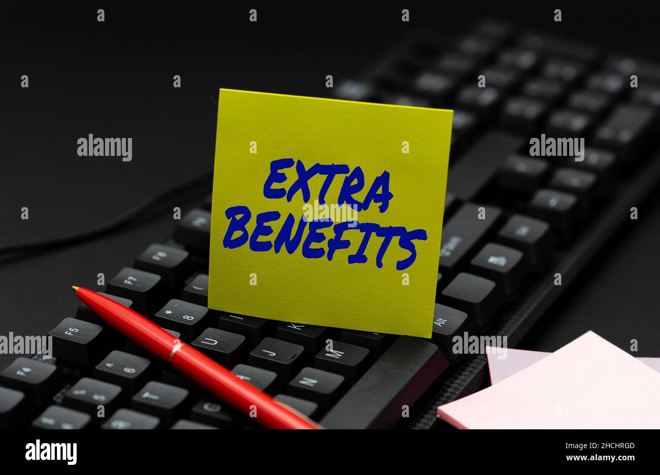 Text sign showing Extra Benefits. Word Written on Additional ...