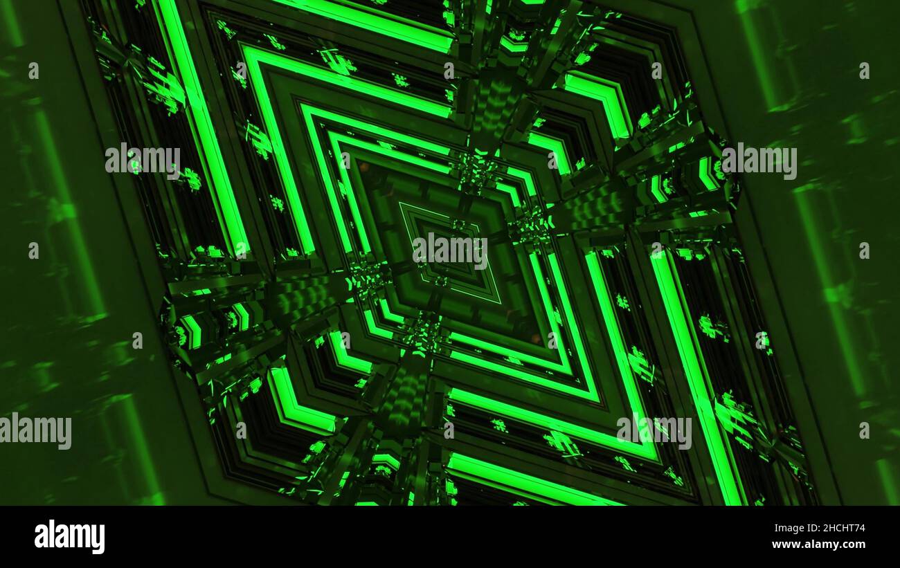 A 3D illustration of an angular neon green rhombus shaped geometric ...