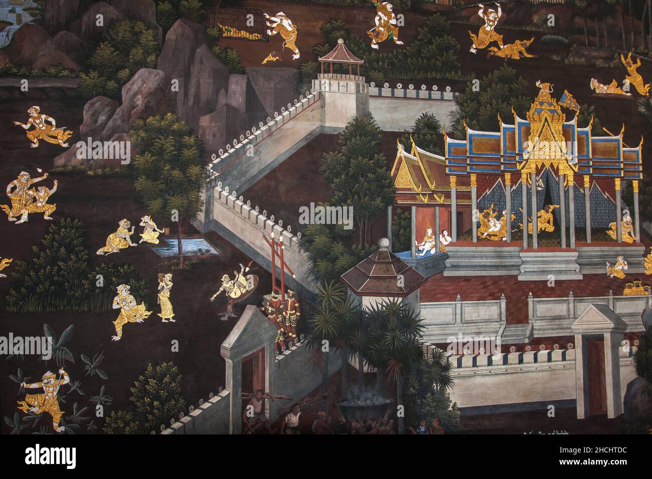 The Ramakian (Ramayana) mural paintings along the galleries of the ...